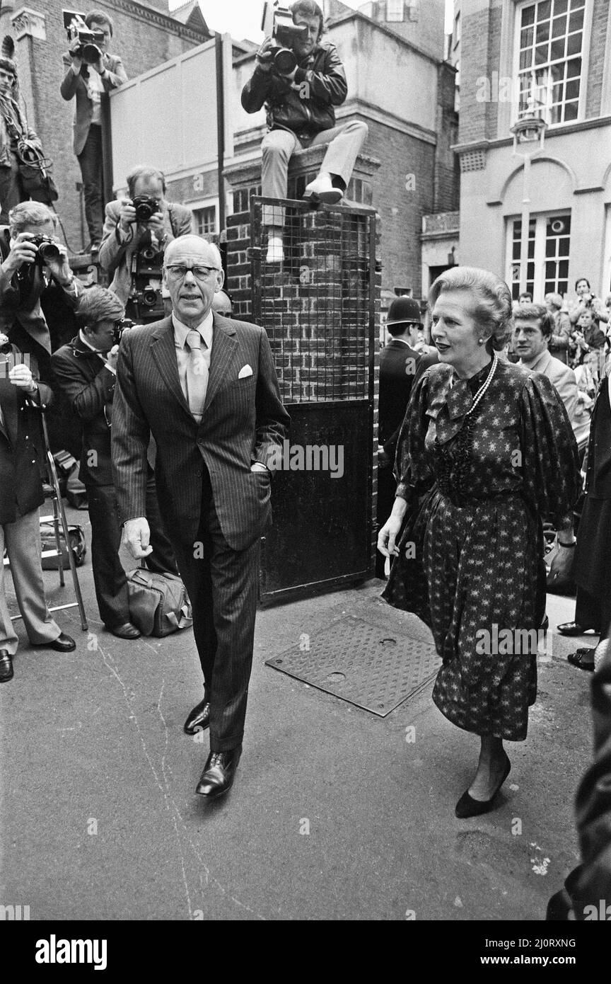Prime Minister Margaret Thatcher and husband Dennis seen here arriving ...