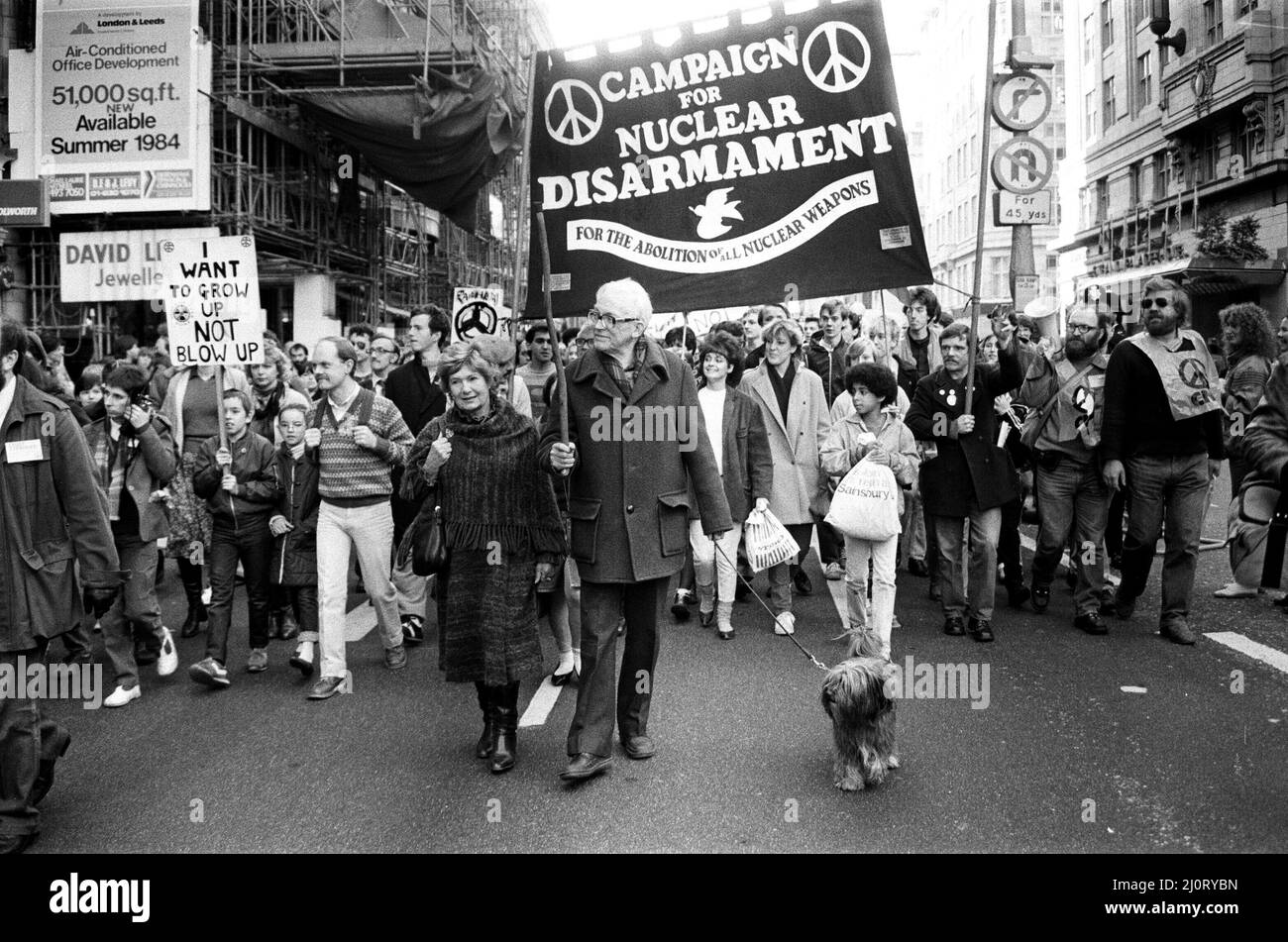 CND Peace March in London October 1983.Michael Foot leads the rally ...