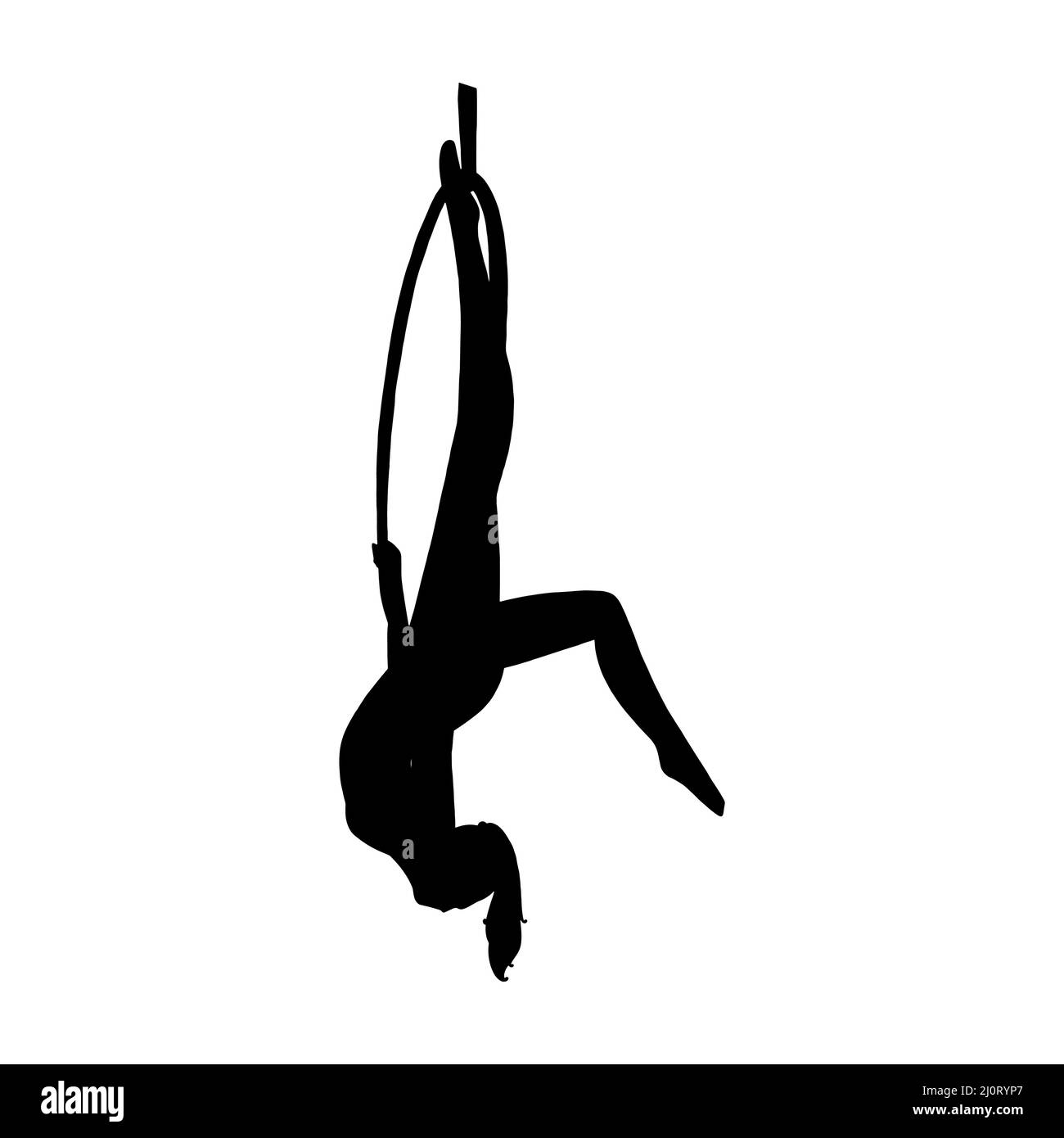 Aerial female gymnast silhouette in hoop. Aerial gymnastics stunt ...