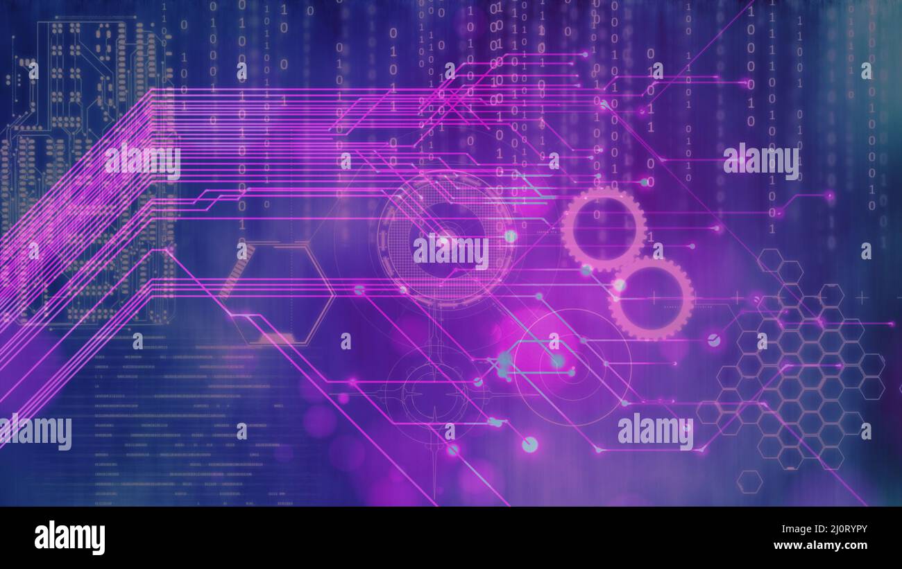 Purple Background of infographics shapes connected with data behind ...