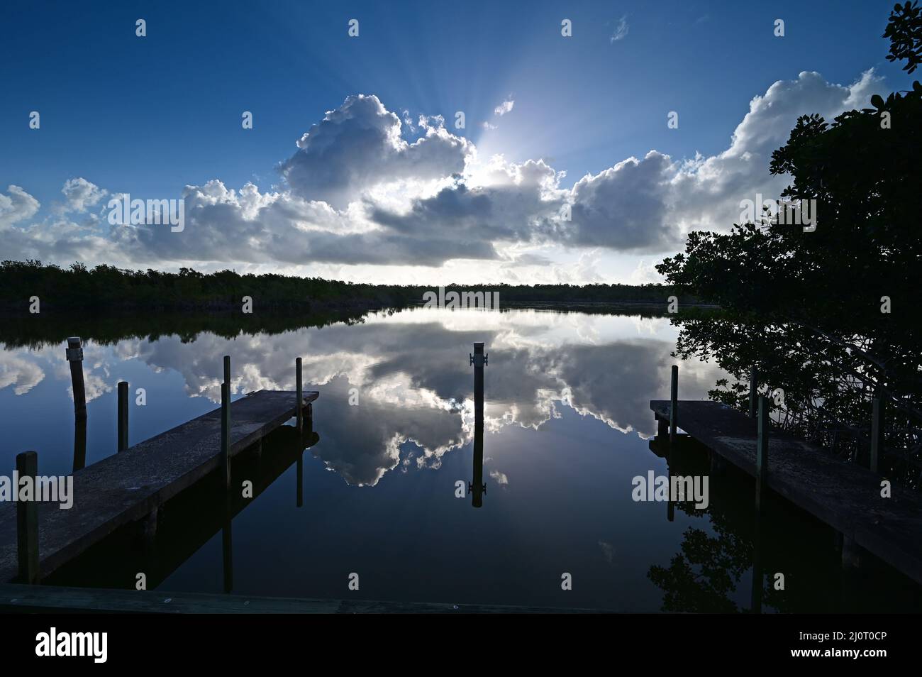 Docks and pilings at West Lake in Everglades National Park, Florida at ...