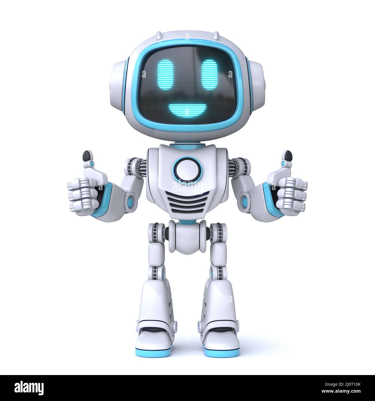 Cute blue robot giving thumbs up 3D Stock Photo - Alamy