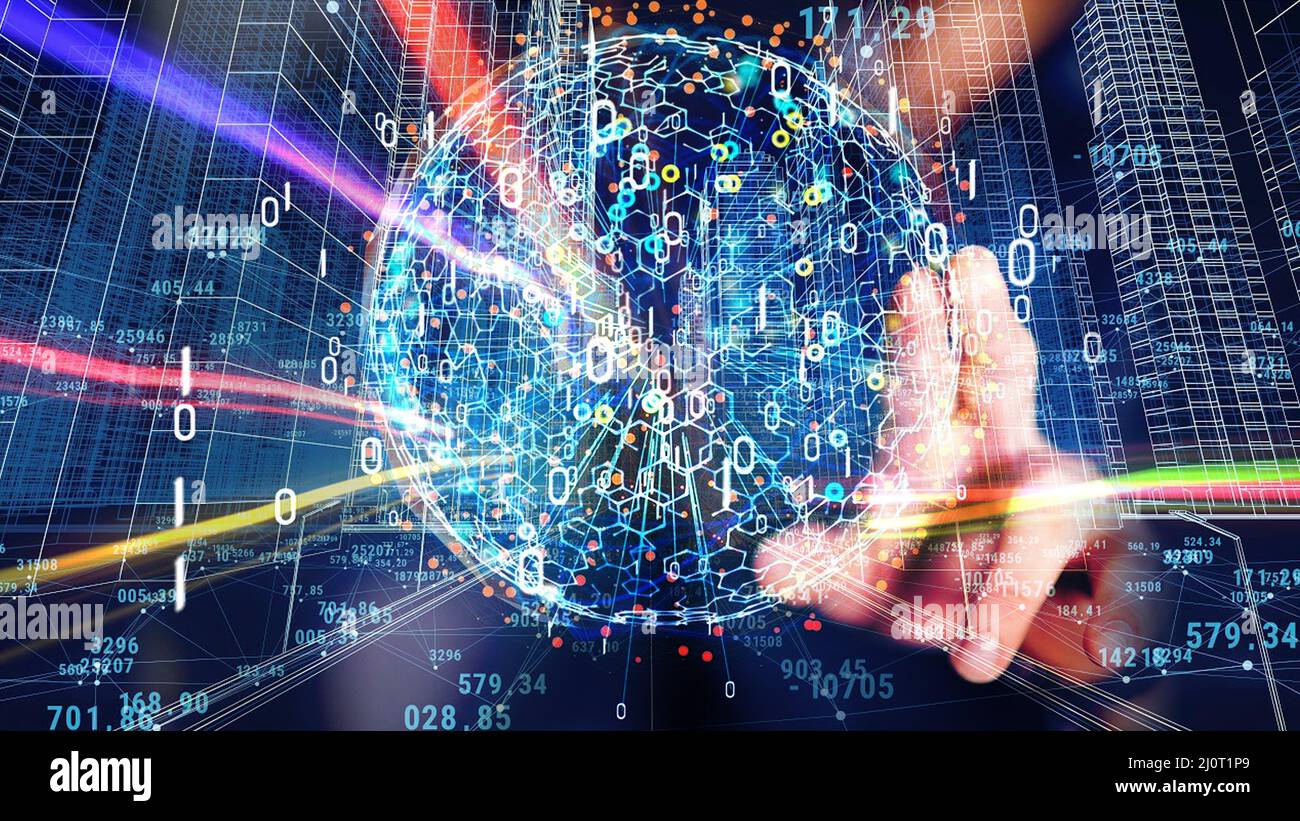 Hand touch data circle in a smart city, big data transformation ...