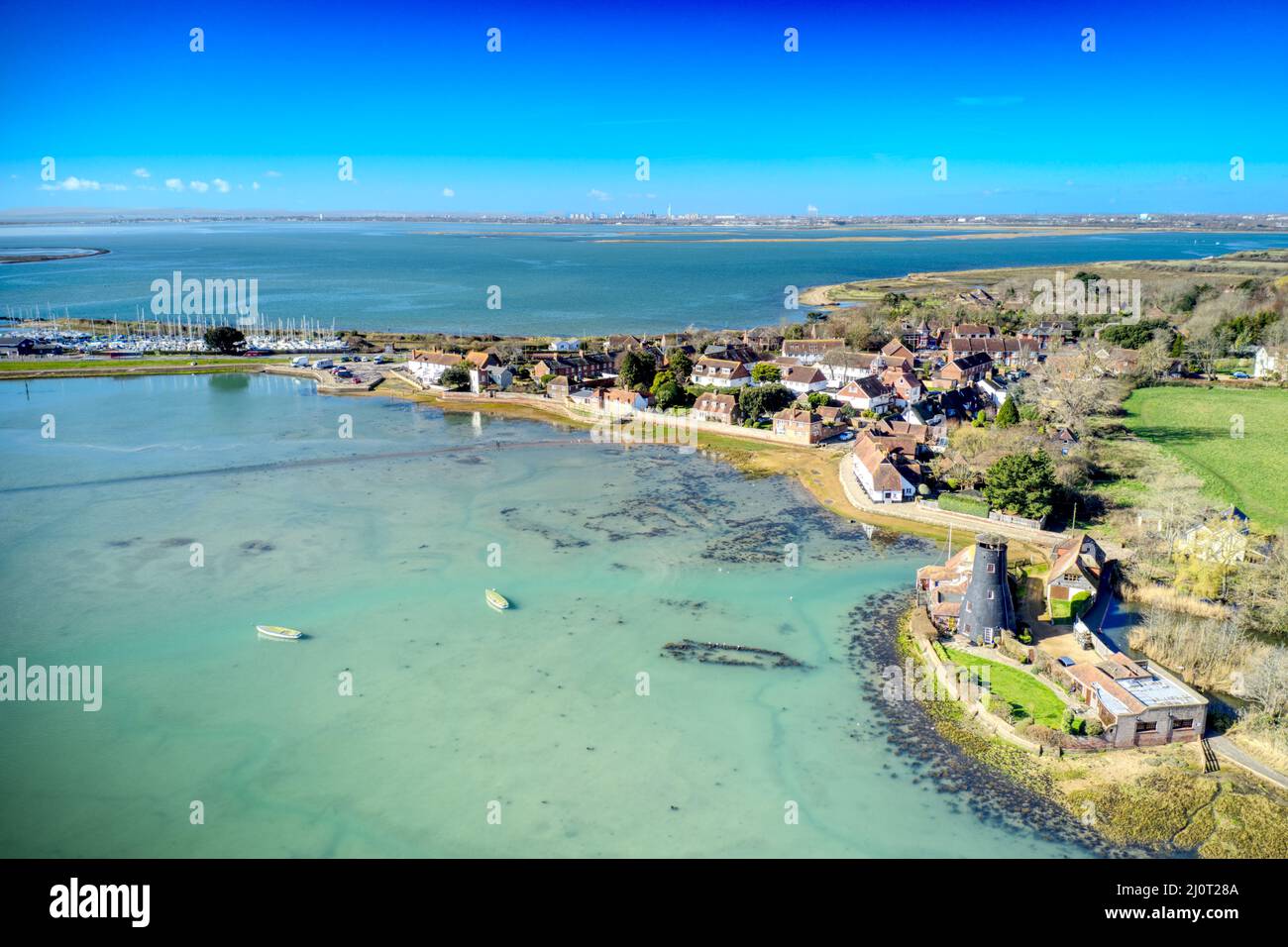 Aerial photo over Langstone Harbour and the Langstone Windmill on the ...