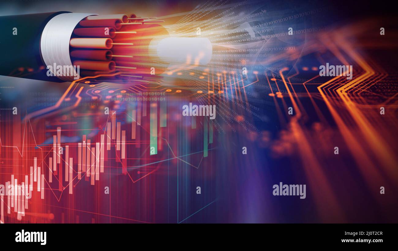 3D illustration for optical fiber cable transferring data, connectivity ...