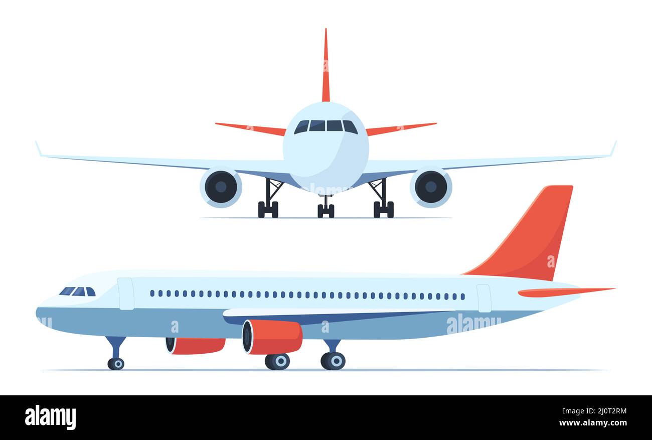Large passenger airplane front and side view. Vector illustration Stock ...