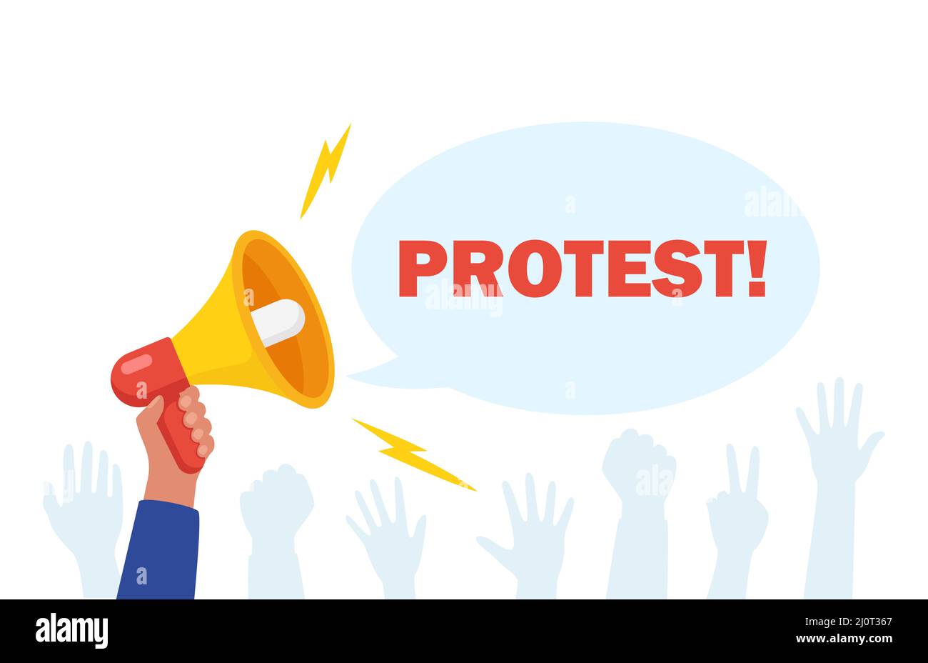 Protesters hands holding protest signs, crowd of angry people Stock ...