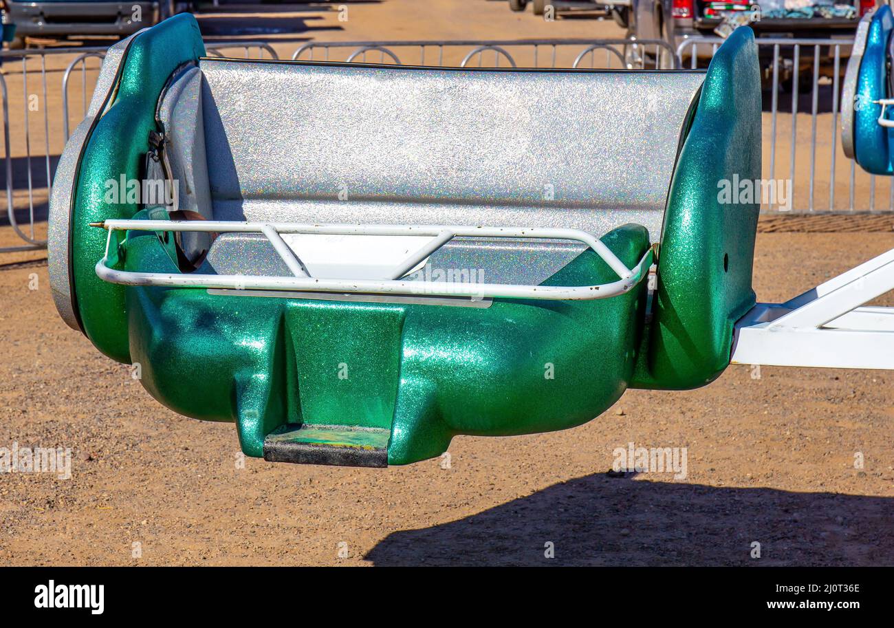 Fiberglass Bucket Seat With Safety Bar On Amusement Ride Stock Photo ...