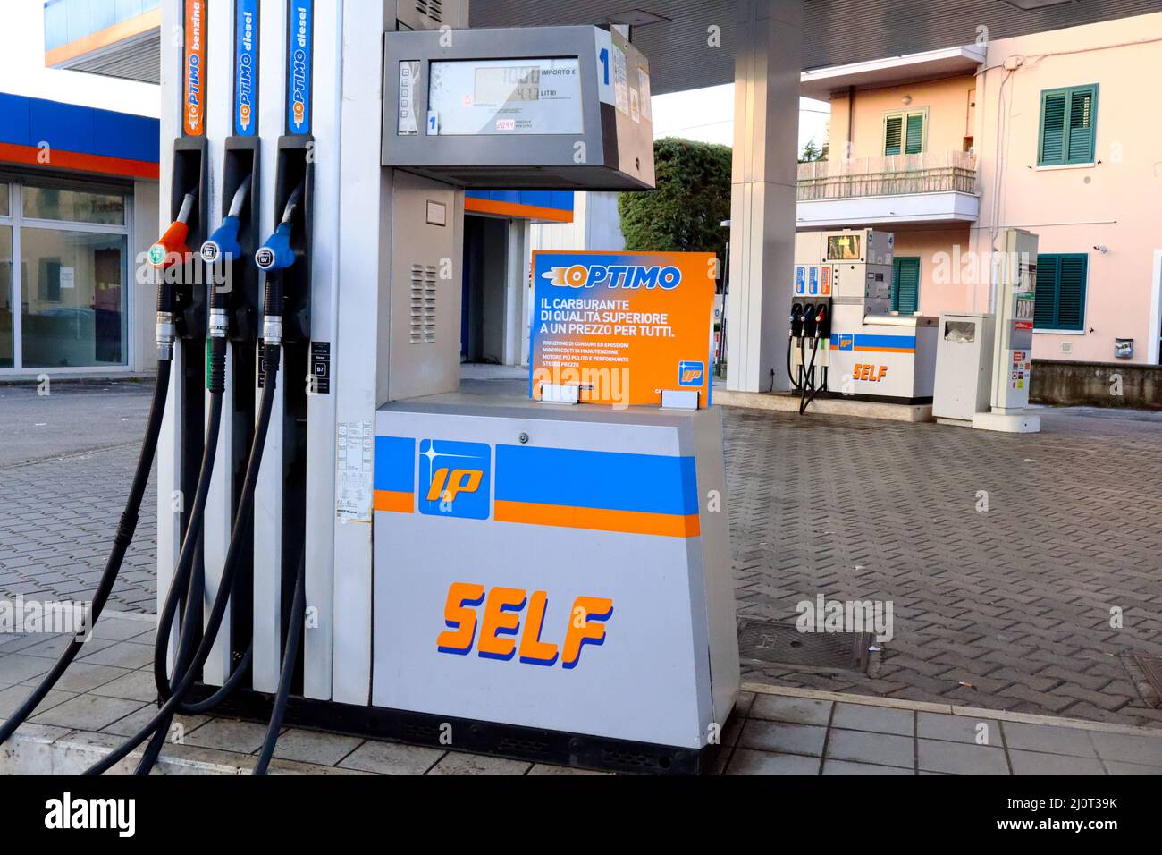 IP Gas Station, fuel pump. IP is an Italian brand of Gruppo Api Stock ...