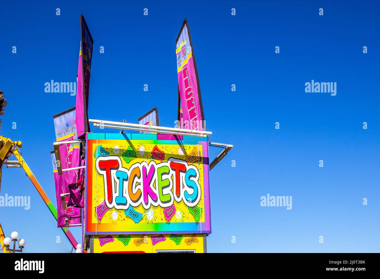 Top Of Ticket Booth With Banners At County Fair Stock Photo - Alamy
