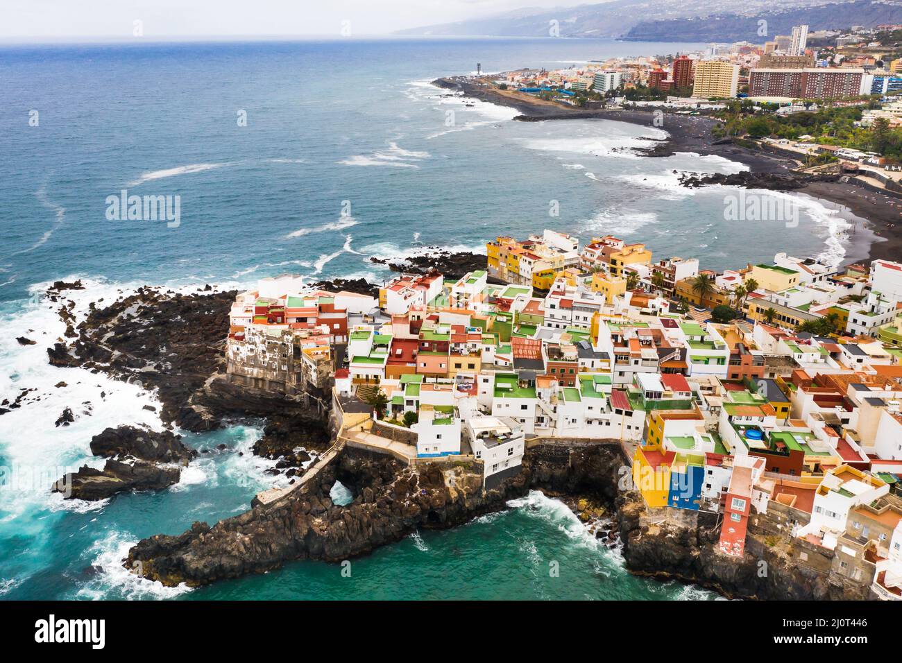Top view of the town of Punta Brava near the town of Puerto de la Cruz on the island of Tenerife ...