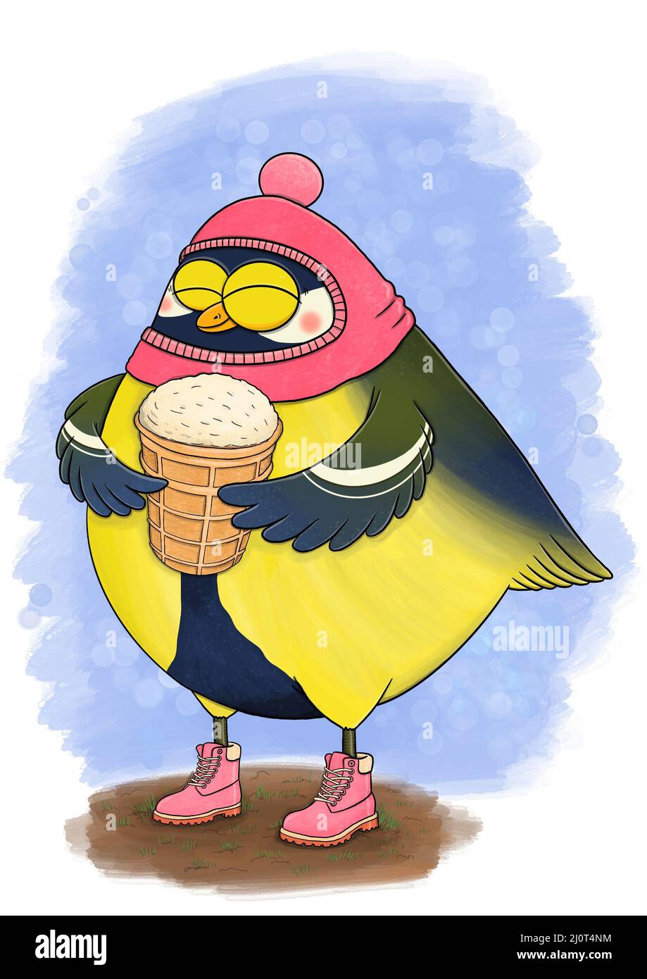 Funny titmouse in hat with big ice-cream Stock Photo - Alamy