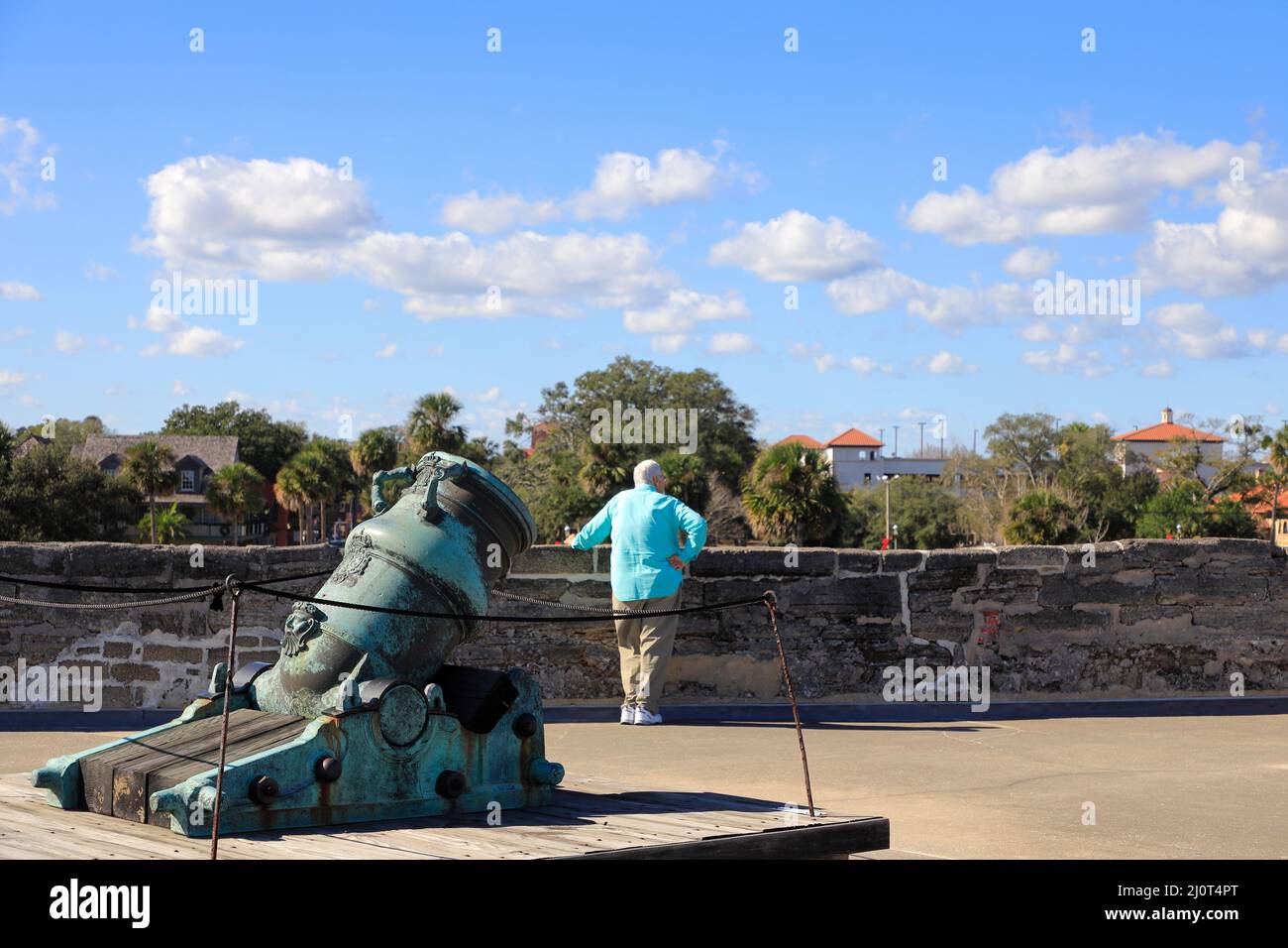 An ancient Spanish mortar on the top of Castillo De San Marcos National ...