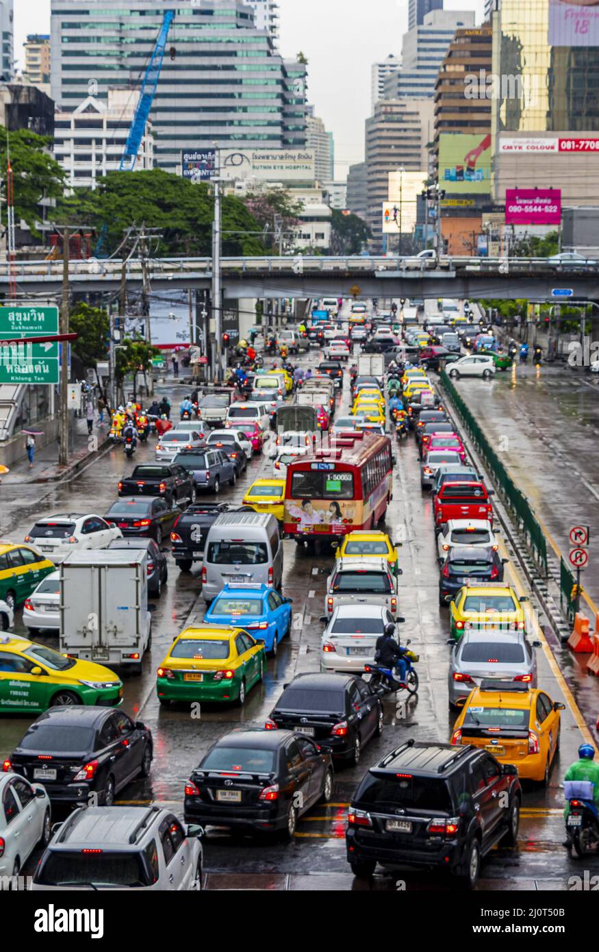Rush hour big heavy traffic jam in busy Bangkok Thailand Stock Photo ...
