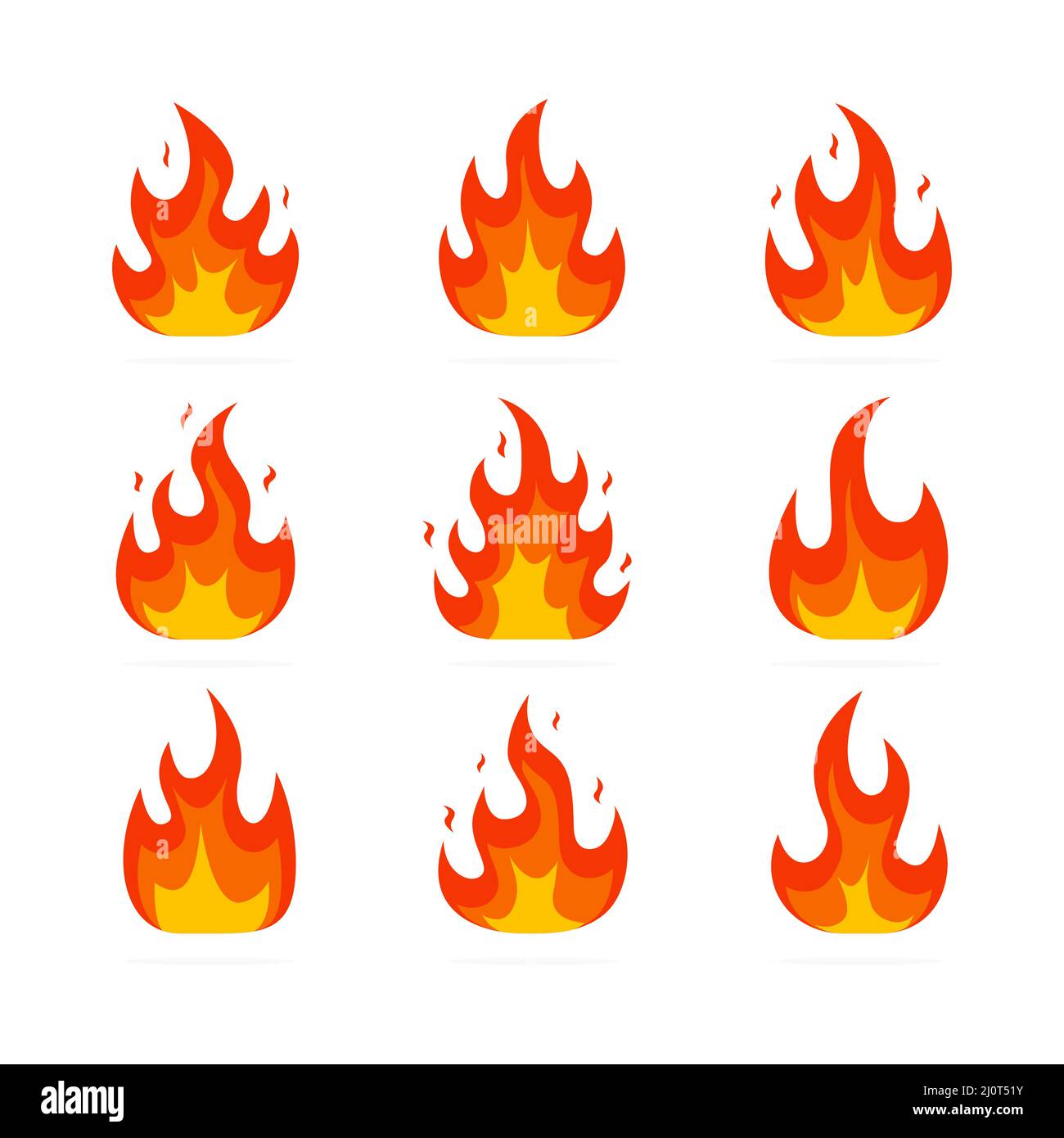 Fire flames set. Bonfire color elements collection Stock Vector Image ...
