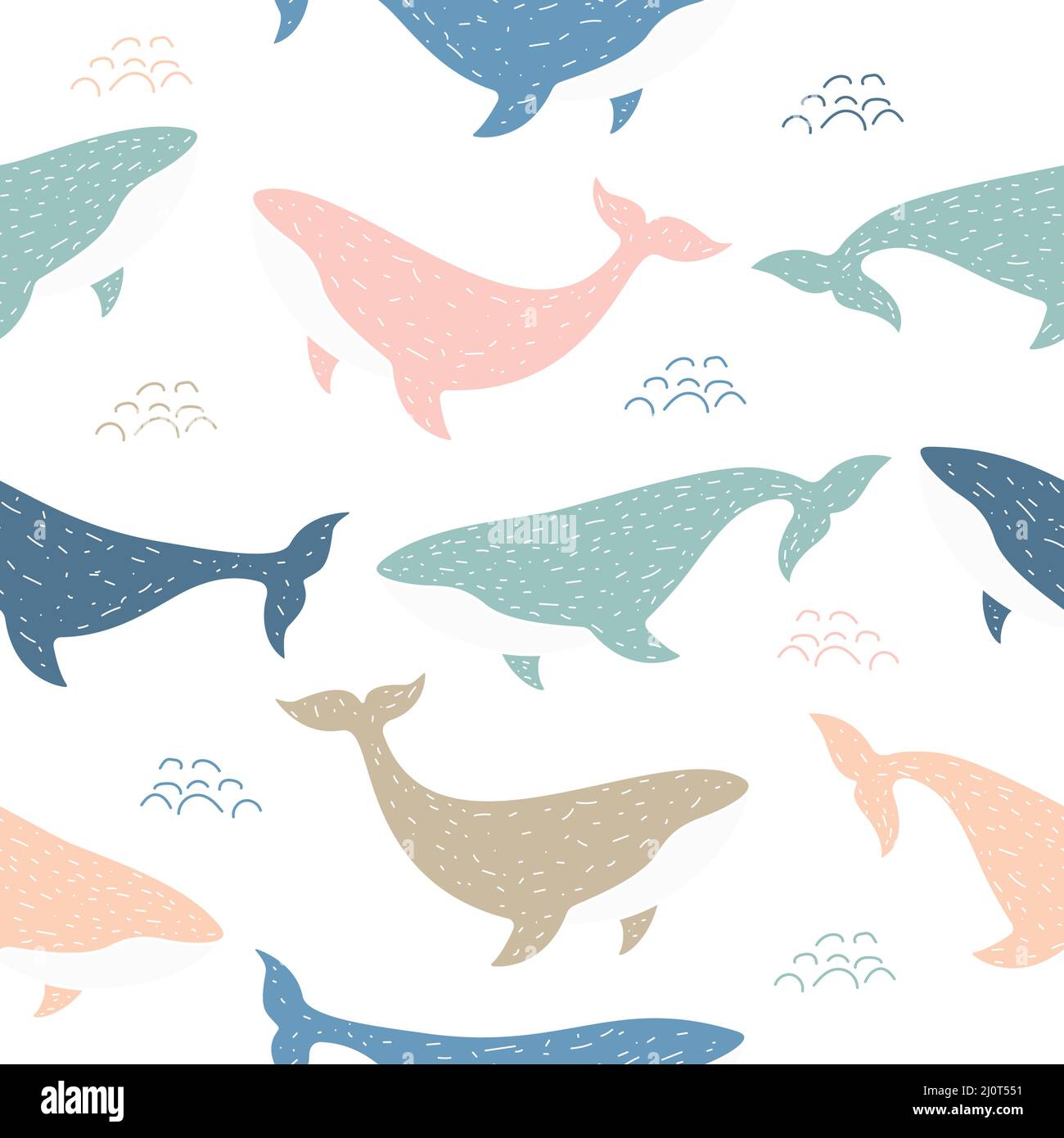 Childish seamless whales pattern. Cute kids pattern with ocean animals ...