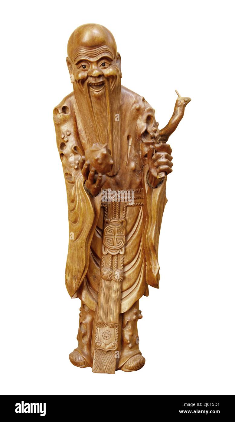 Wood statue of japan lucky god, God of prolonging life longevity ...