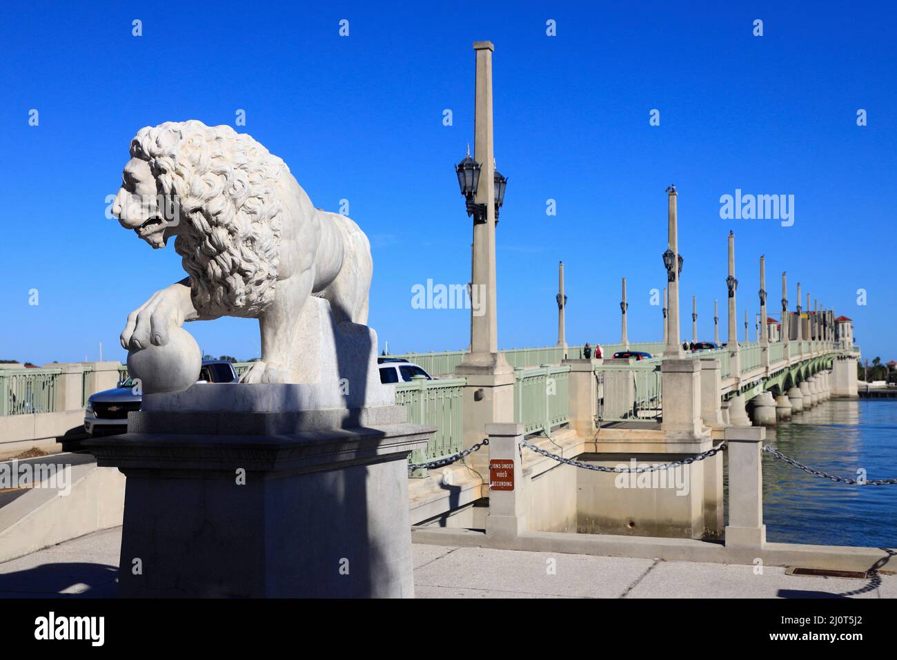Marble Medici Lion guard the Bridge of Lions over Matanzas Bay.St ...