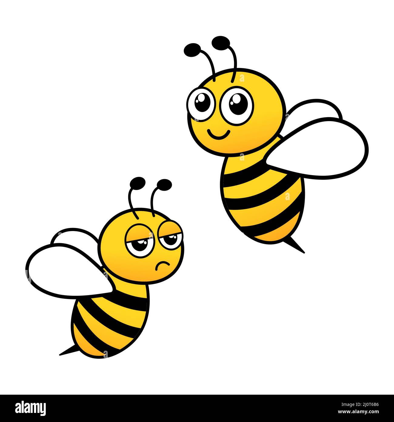 Cute yellow bees set. Happy and sad bees characters. Vector isolated on ...