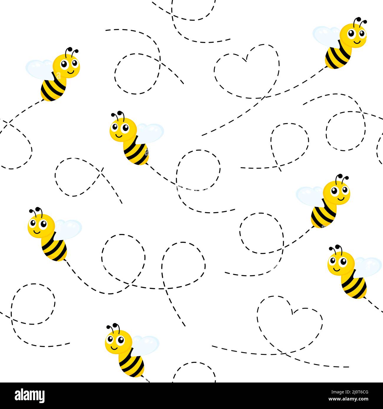 Flying happy bees seamless pattern. Black and yellow bees isolated on ...