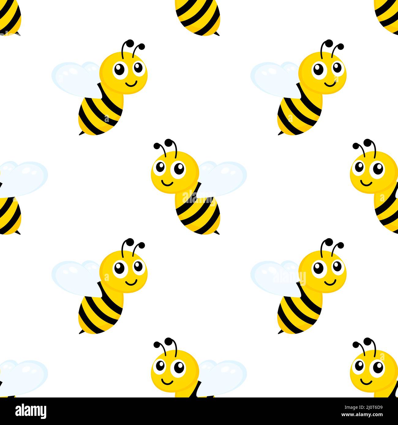 Flying happy bees seamless pattern. Black and yellow bees isolated on ...