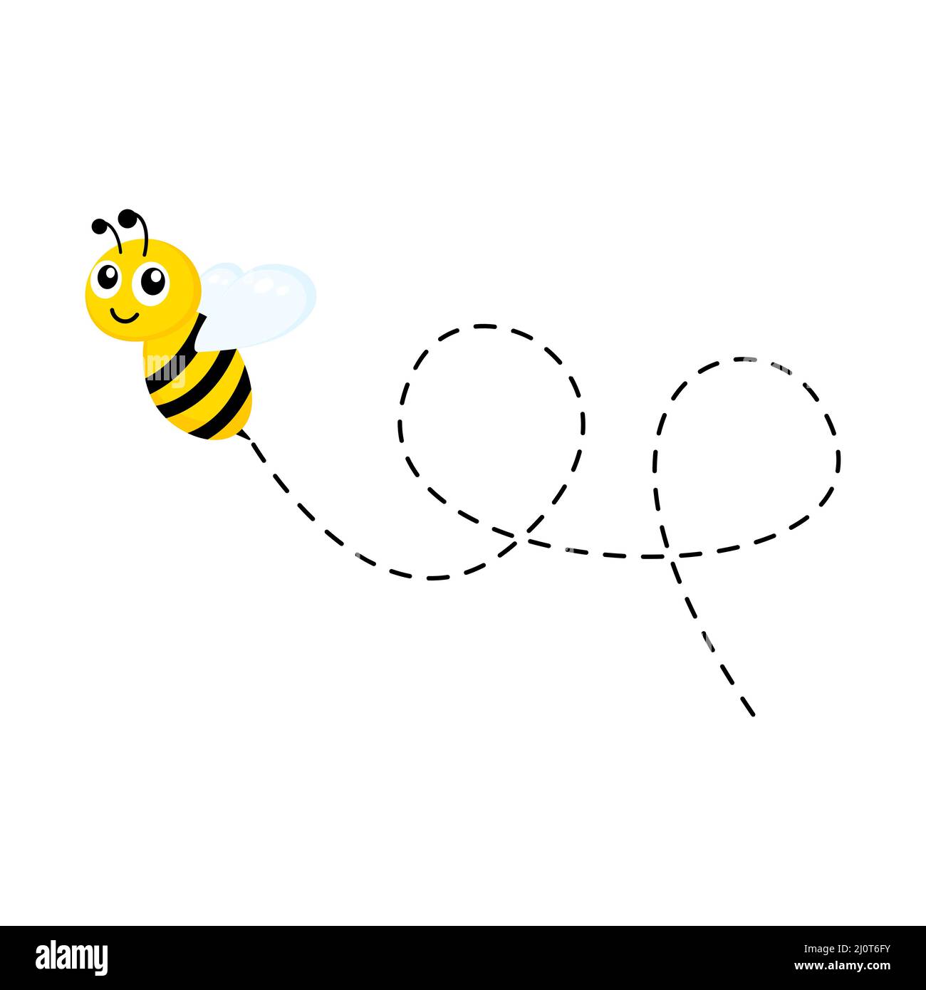 Flying cute bee with dotted route. Vector illustration isolated on ...