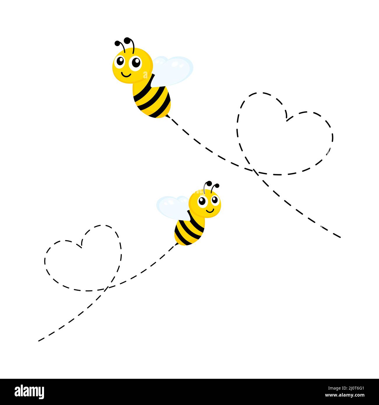 Bee flying on a dotted route in heart shape. Lovely bee character Stock ...