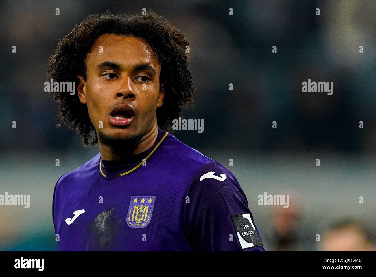 GENT, BELGIUM - MARCH 20: Joshua Zirkzee of RSC Anderlecht during the ...
