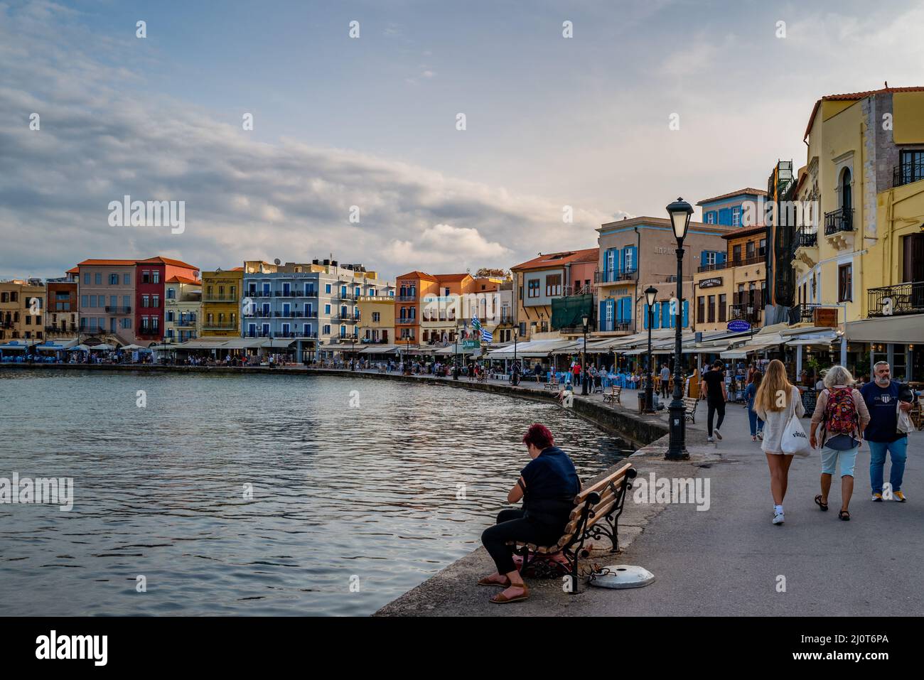 Chania (Crete, Greece) old town seaside area with restaurants Stock ...