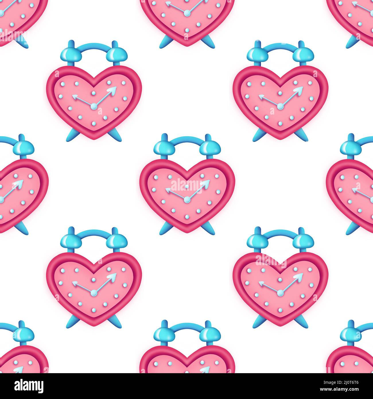 Seamless pattern of Heart shaped alarm clock.Design for Valentines Day ...
