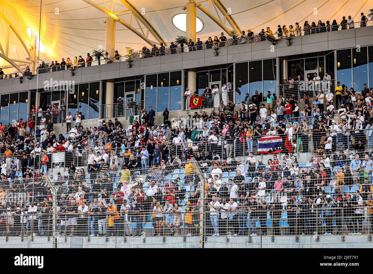 Sakhir, Bahrain. 20th Mar, 2022. Fans in the grandstands during the ...