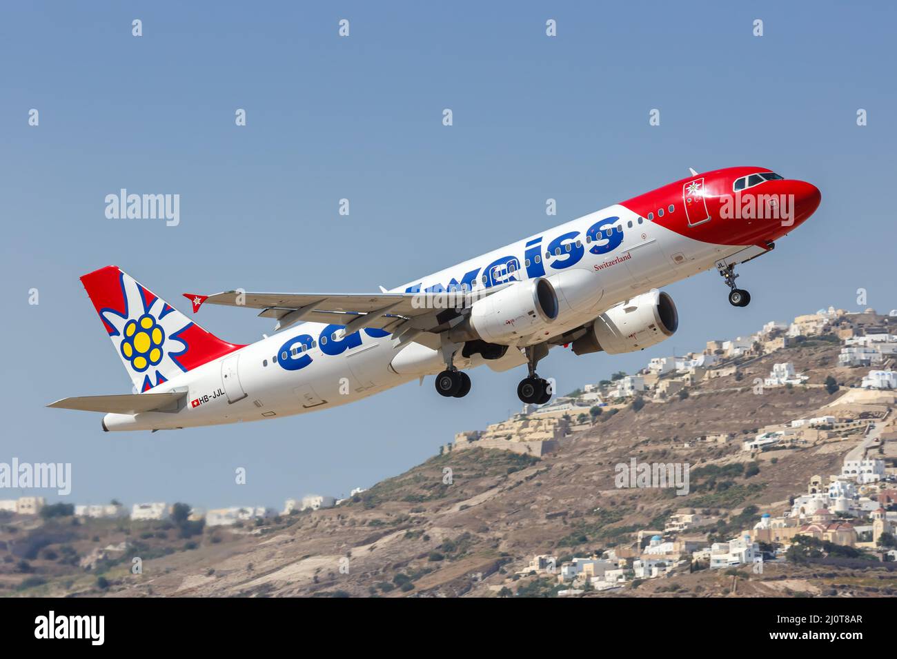 Edelweiss Airbus A320 aircraft Santorini airport in Greece Stock Photo ...