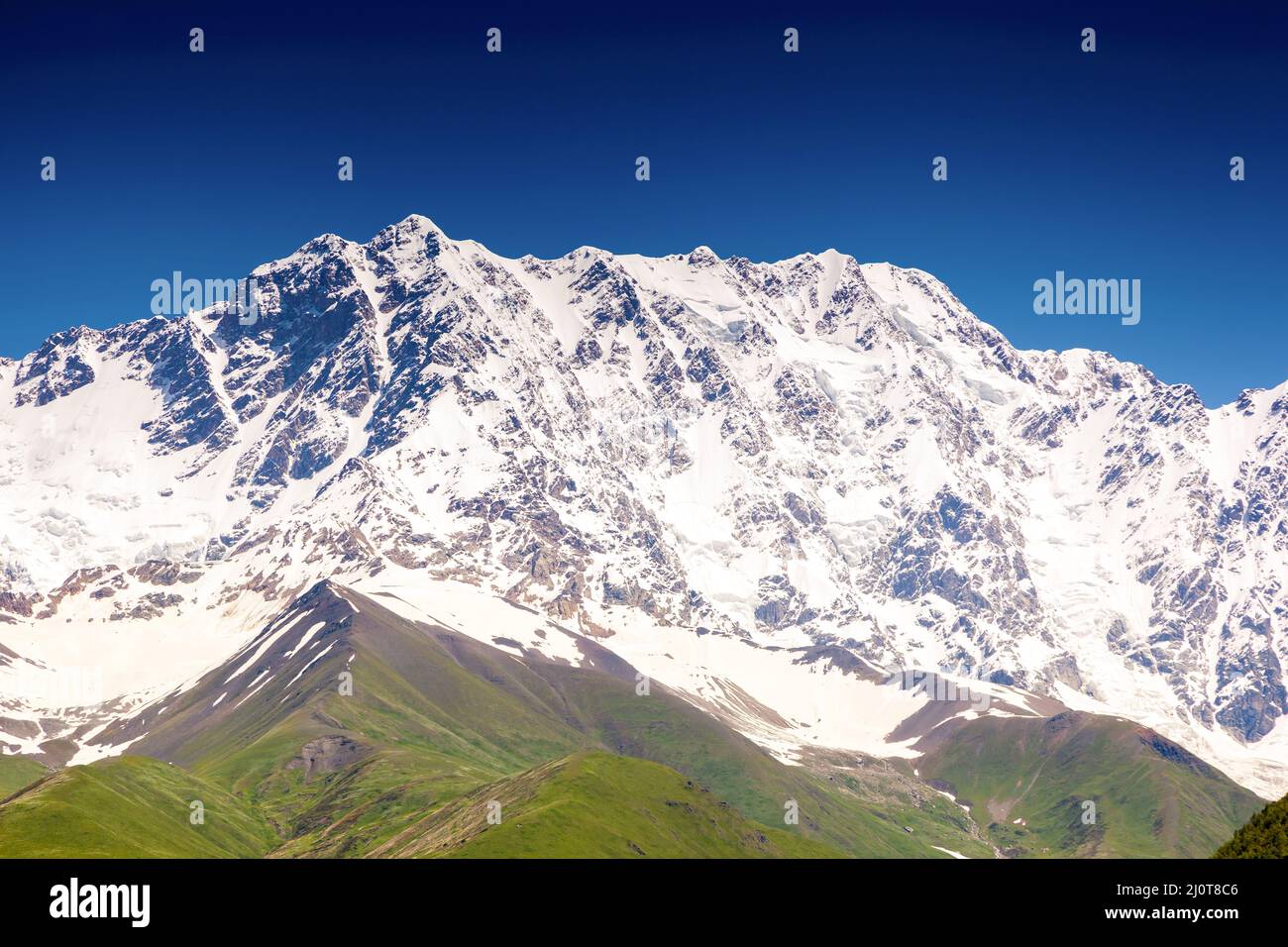 Alpine meadows at the foot of Mt. Shkhara. Upper Svaneti, Georgia ...