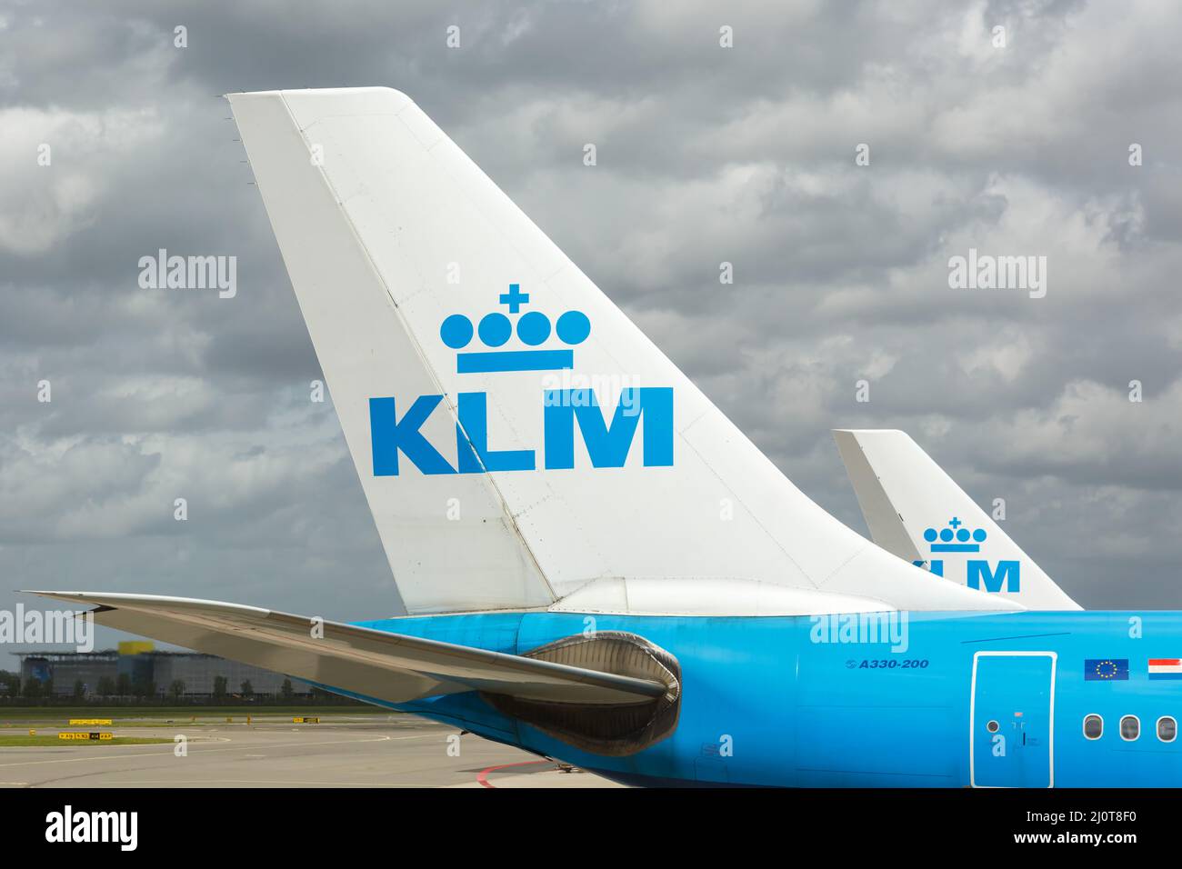 KLM Royal Dutch Airlines Airbus aircraft tails tail unit Amsterdam ...