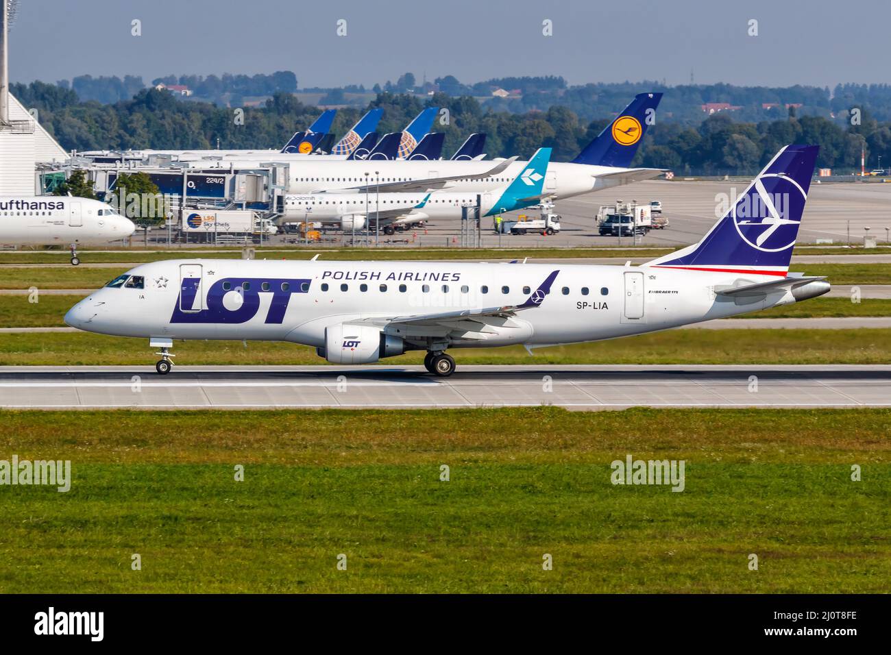LOT Polish Airlines Embraer 175 aircraft Munich Airport in Germany ...