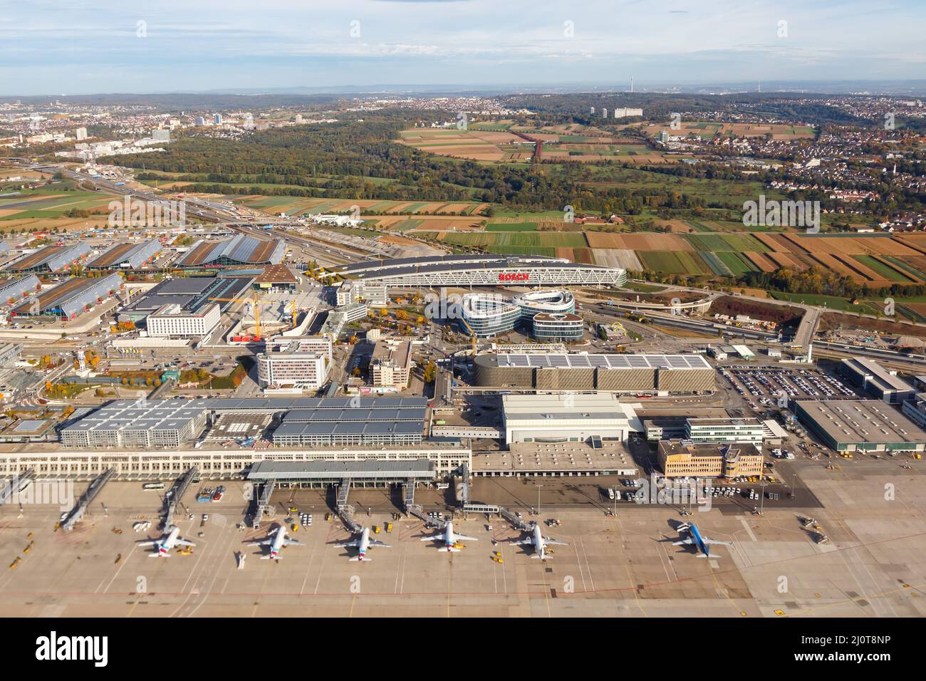 Terminal Stuttgart Airport STR Airport aerial view in Germany Stock ...