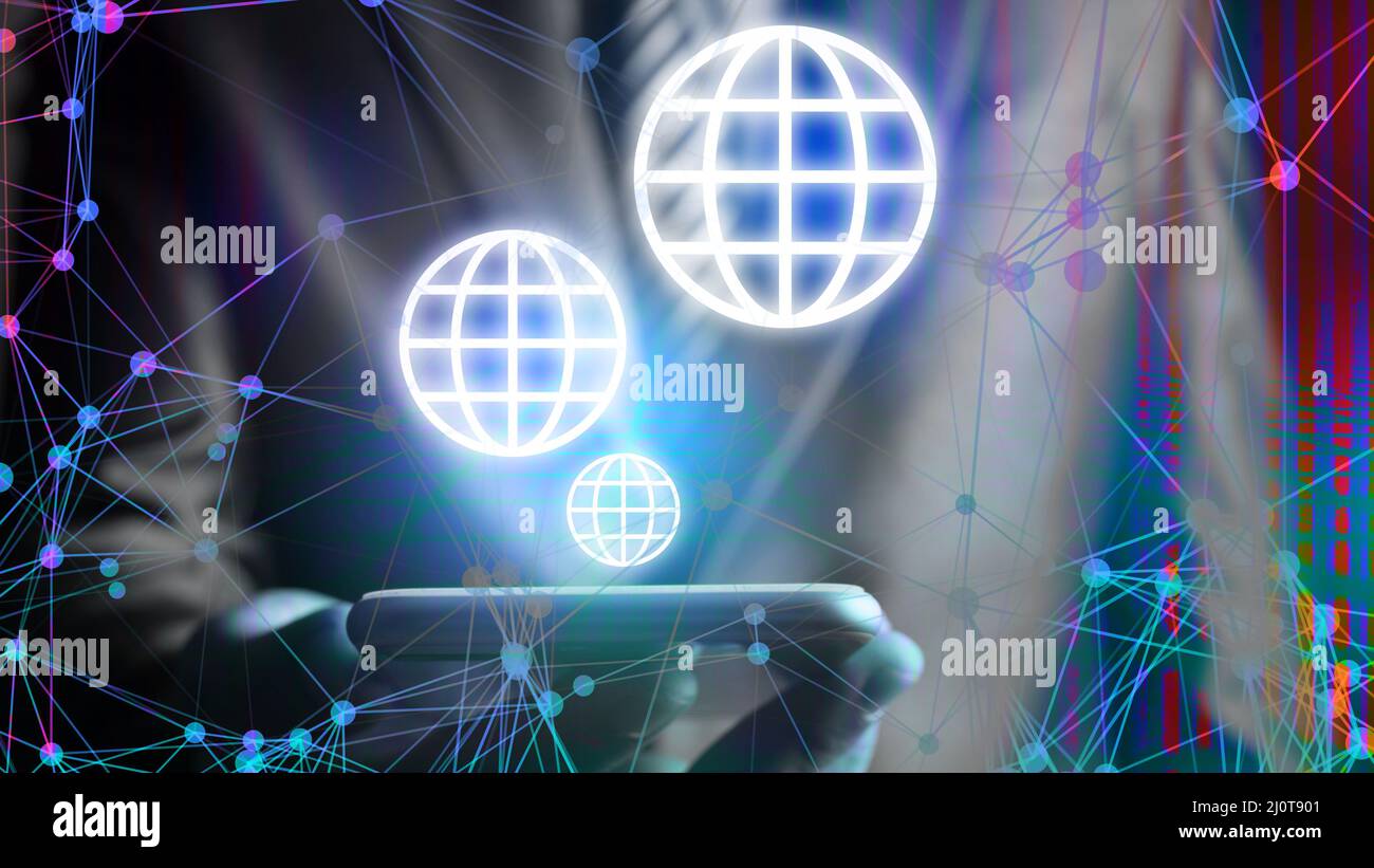 Businessman carrying mobile trying to connect to the internet ...