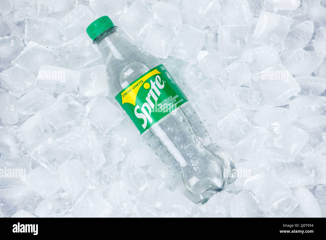 Sprite lemonade soft drink drink in a plastic bottle on ice ice cubes Stock Photo - Alamy