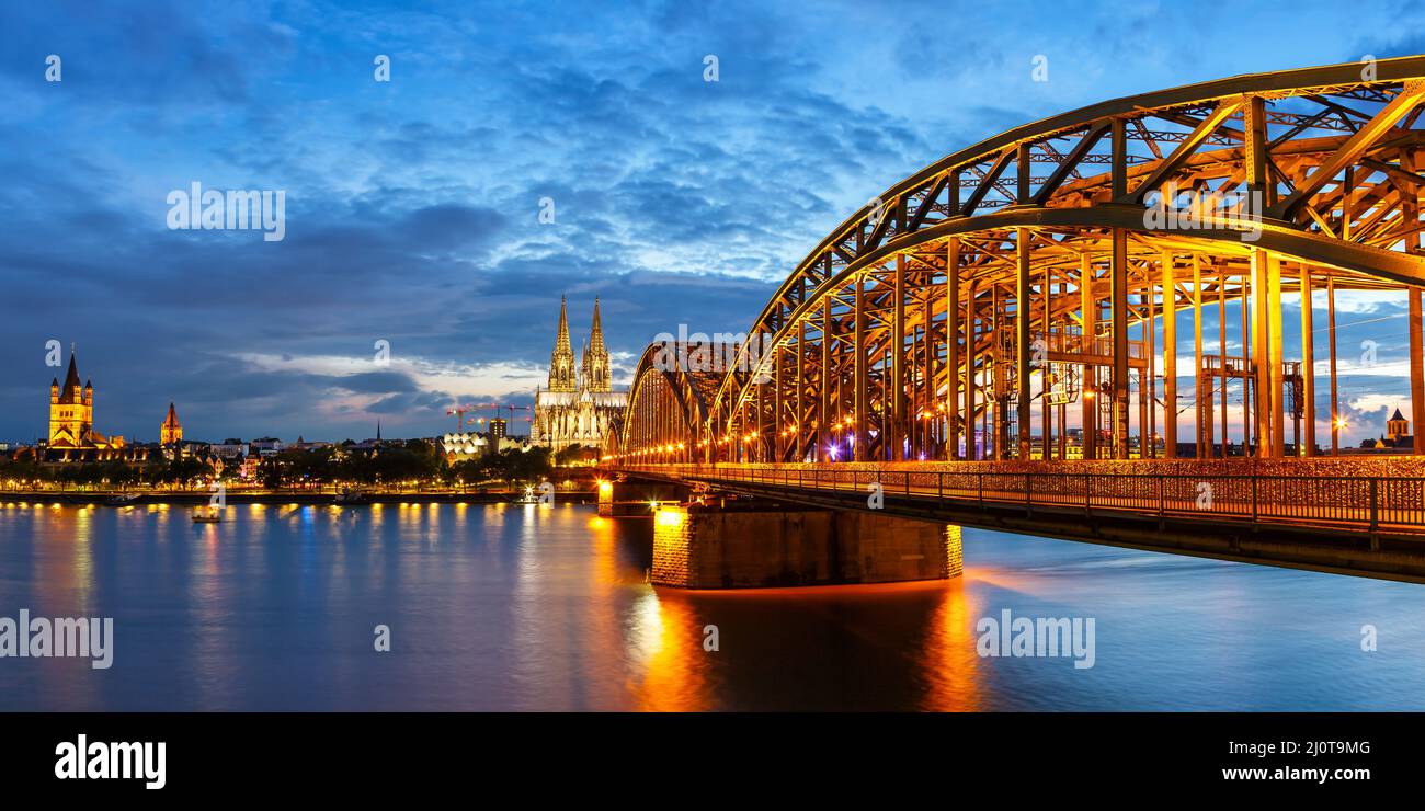 Cologne Cologne Cathedral skyline and Hohenzollern Bridge with river ...