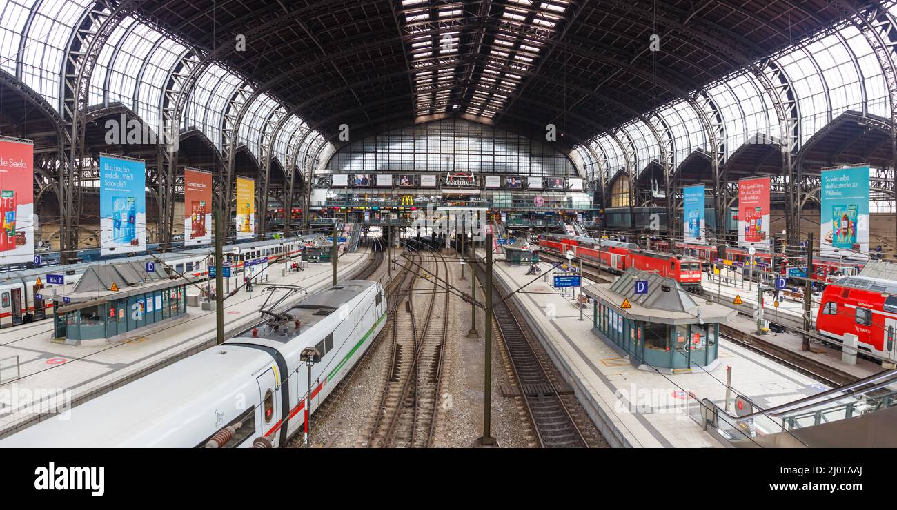 Hamburg central station Hbf in Germany Deutsche Bahn DB with trains ...