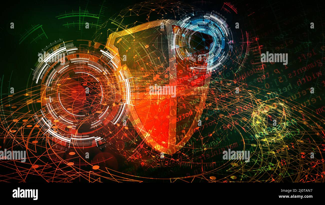Cyberspace funnels with security shield behind, data security ...