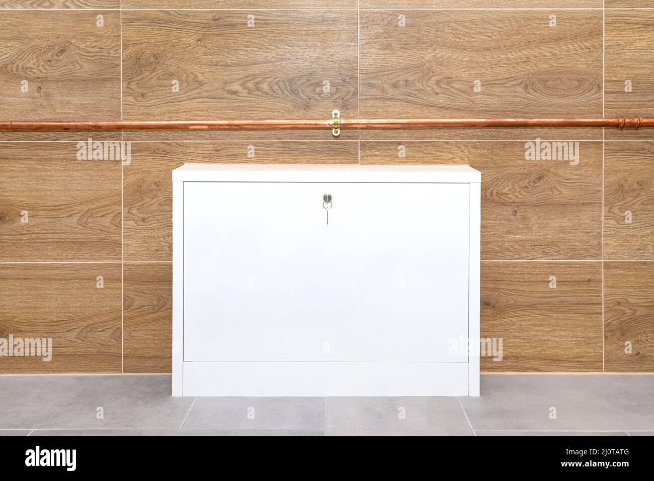 Closed manifold box for underfloor heating in a modern gas boiler room ...