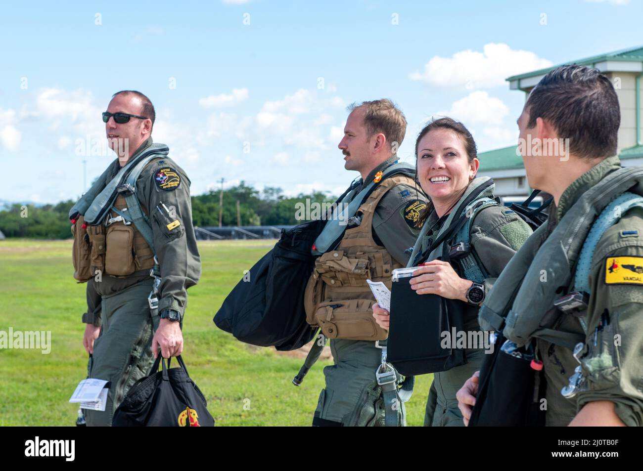 Total Force F-22 Raptor pilots step for flight during a joint exercise ...