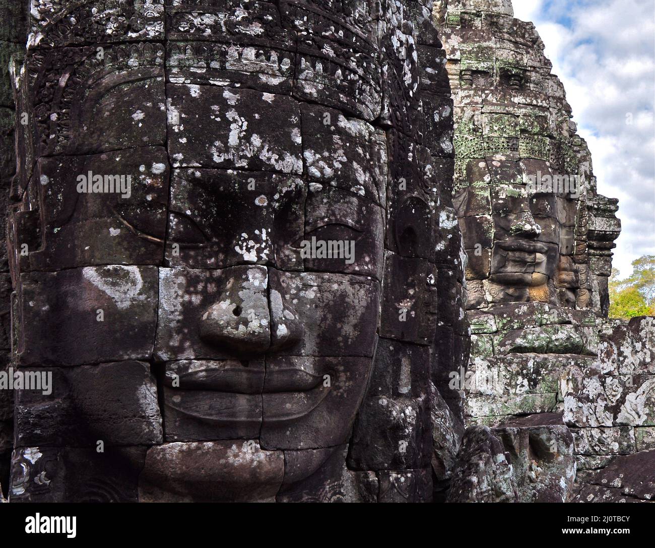 Closeup of a statue on Angkor Wat Buddhist temple in Siem Reap ...