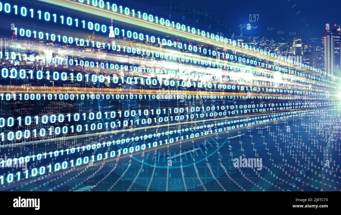 Flowing data through smart cities, zero one digit, digitizing world ...