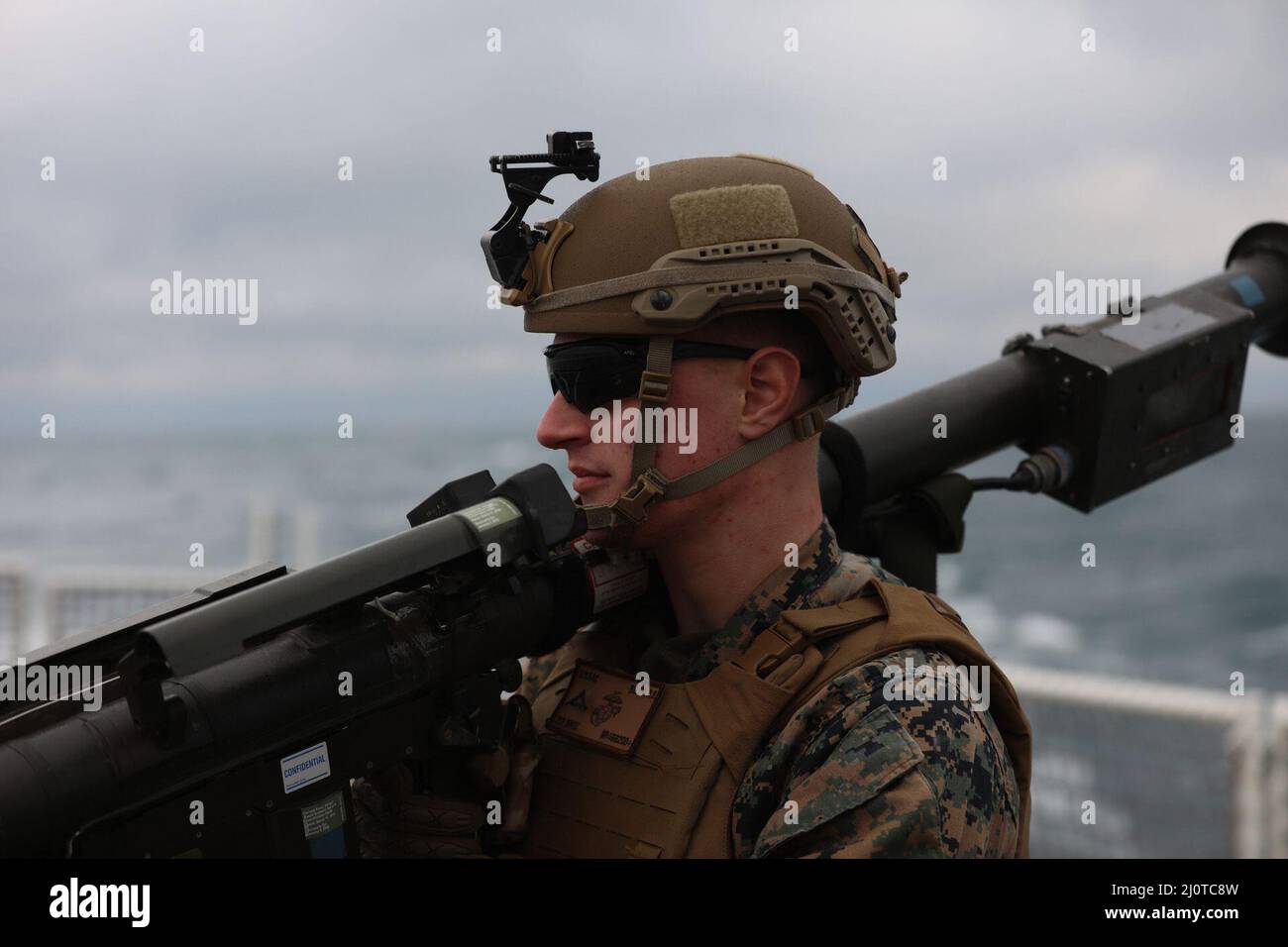U.S. Marine Corps Lance Cpl. Romig Beley, a Low Altitude Air Defense ...