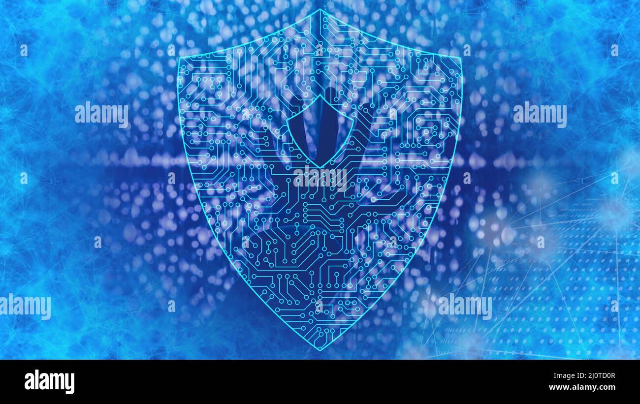 Illustration for cyber security symbol with hands behind, encryption ...