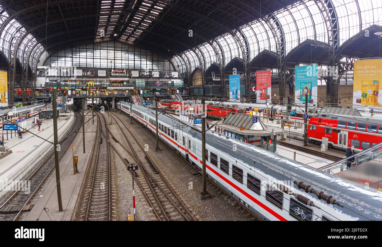 Hamburg central station Hbf in Germany Deutsche Bahn DB with trains ...