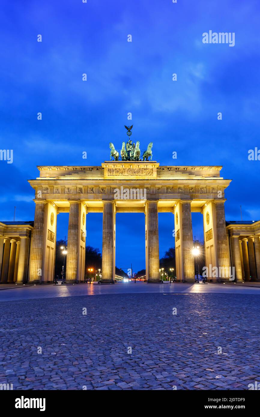 Berlin Brandenburg Gate in Germany at night with text free space ...
