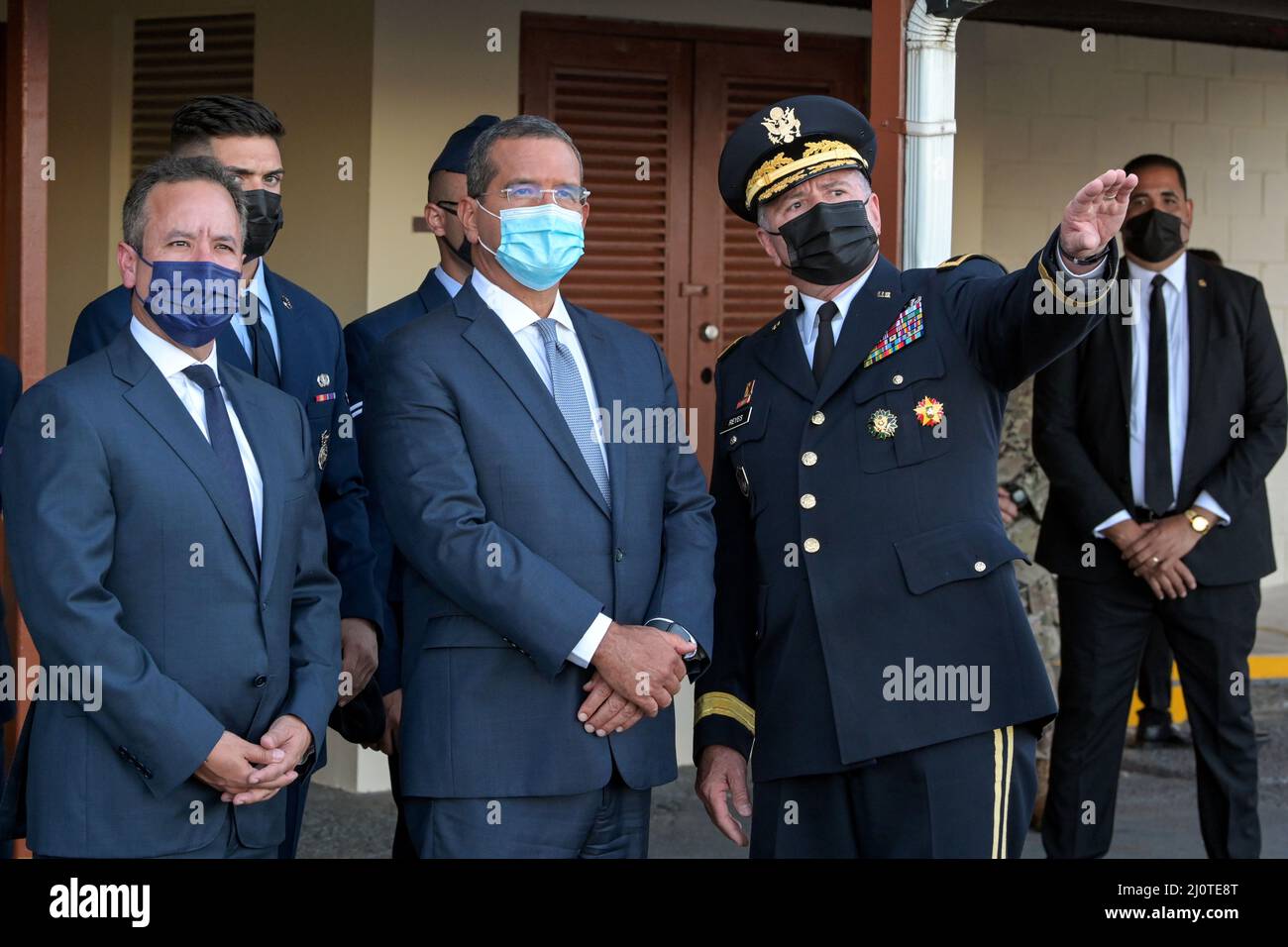 Pedro Pierluisi, the governor of Puerto Rico speaks with U.S. Army Maj ...